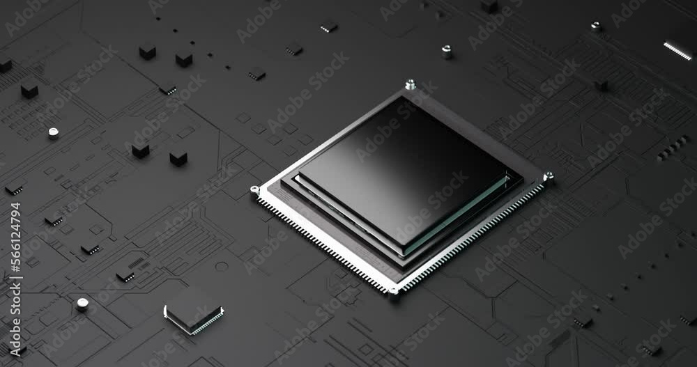 3D Rendering animation of Cpu chip set landing to install on mainboard ...