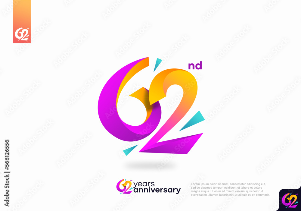 Poster Number 62 logo icon design, 62nd birthday logo number ...