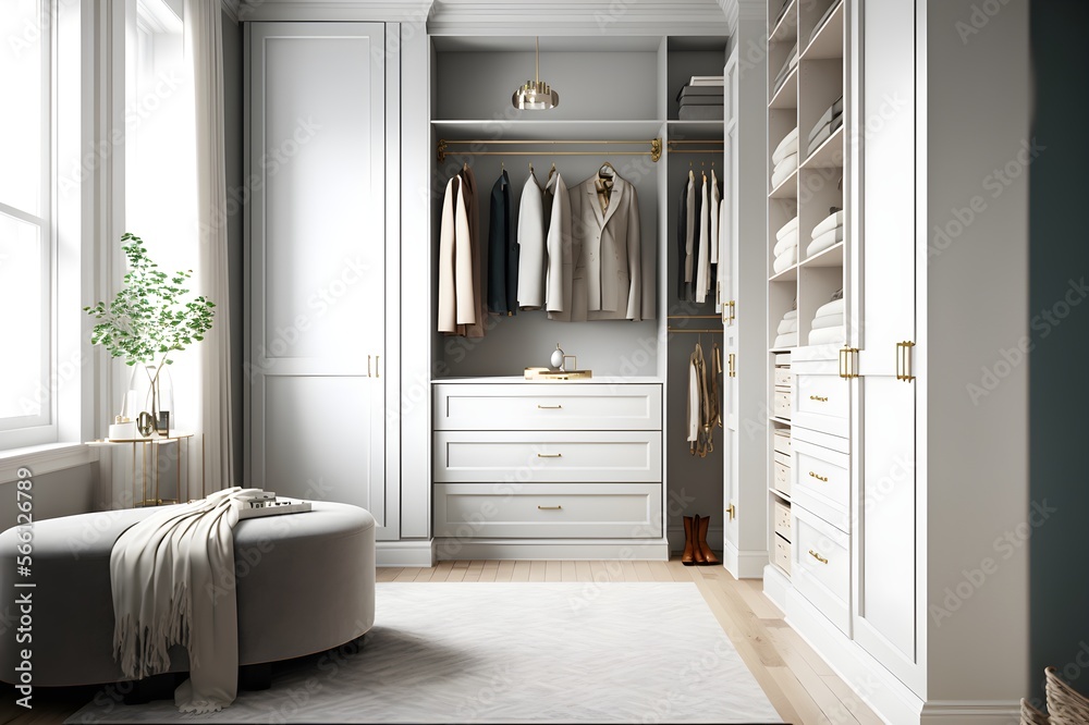 Mockup Luxe Living Spacious and Refined Walk-in Closet 3D Render Stock ...