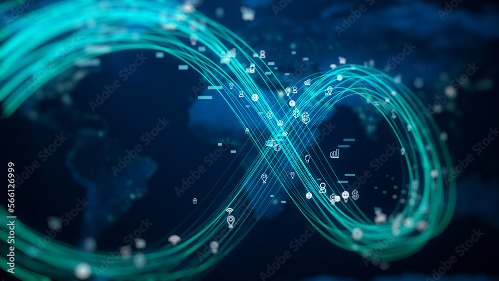 infinity connect technolgy abstract blue background with bubbles ...