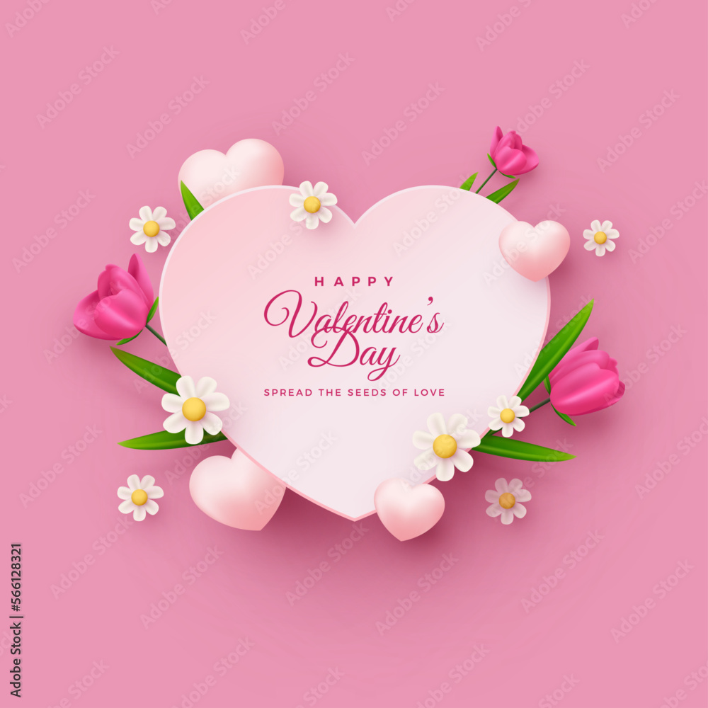 Valentines day greeting with realistic 3d love board and balloons ...