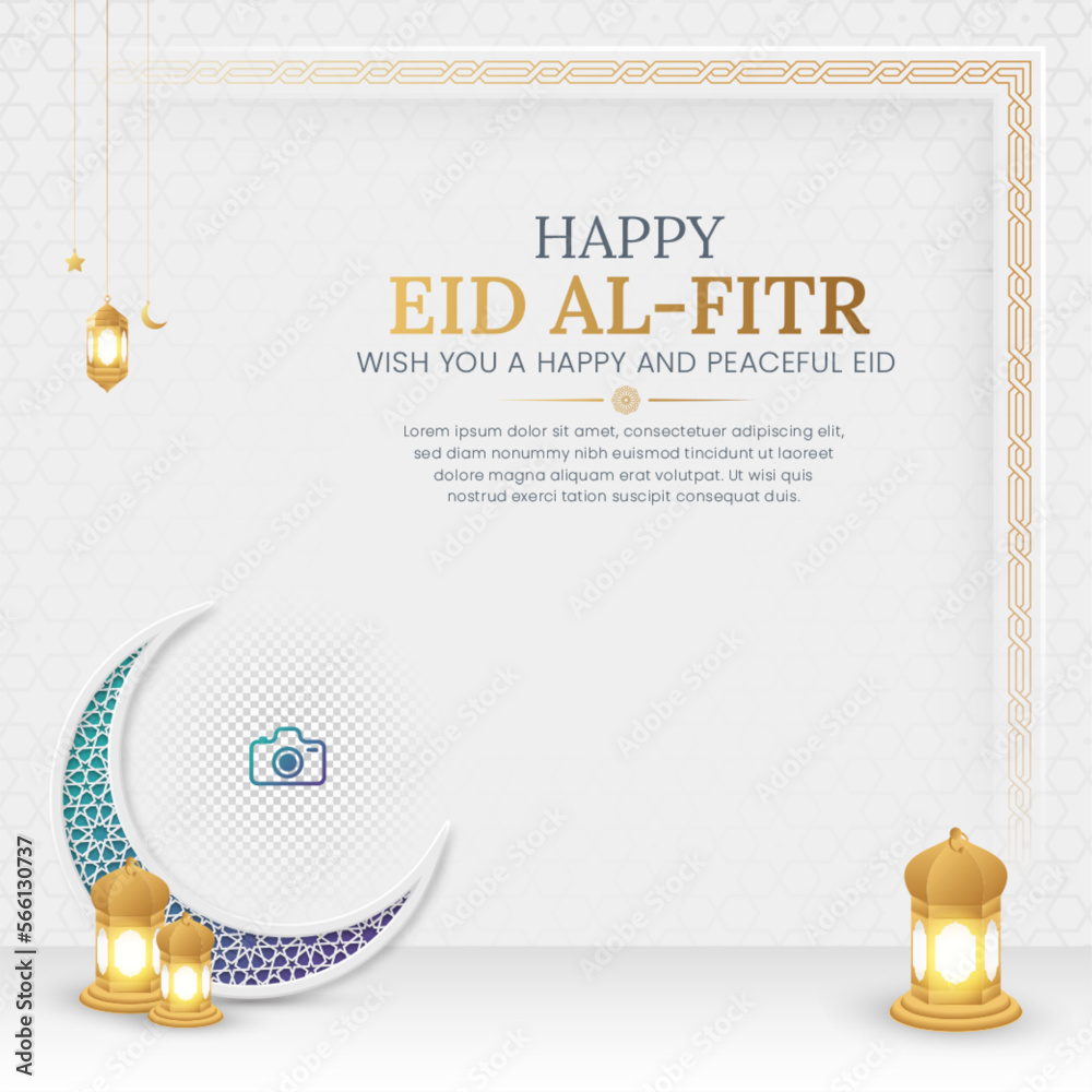 Eid Mubarak Arabic Islamic social media post design with arabesque ...
