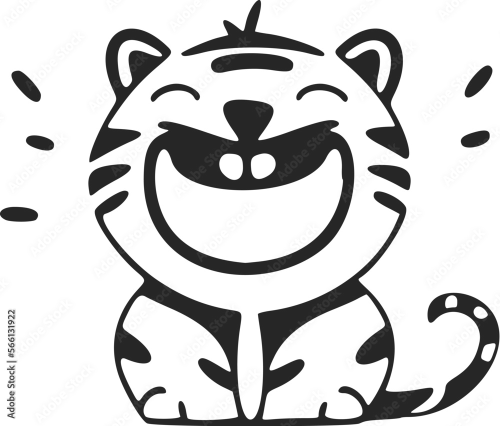 Childish cute black on white background laughing tiger logo. Stock ...