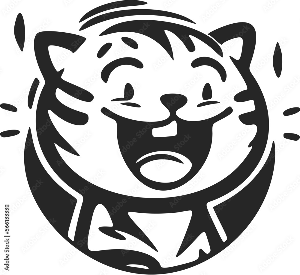 Positive and cute black on white background laughing tiger logo. Stock ...