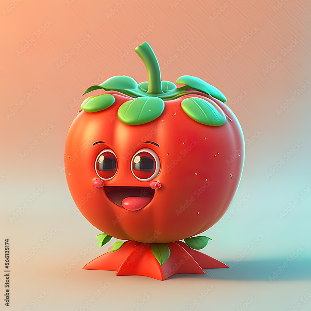 Cute tomato cartoon 3D character. Generative Ai Stock Illustration ...