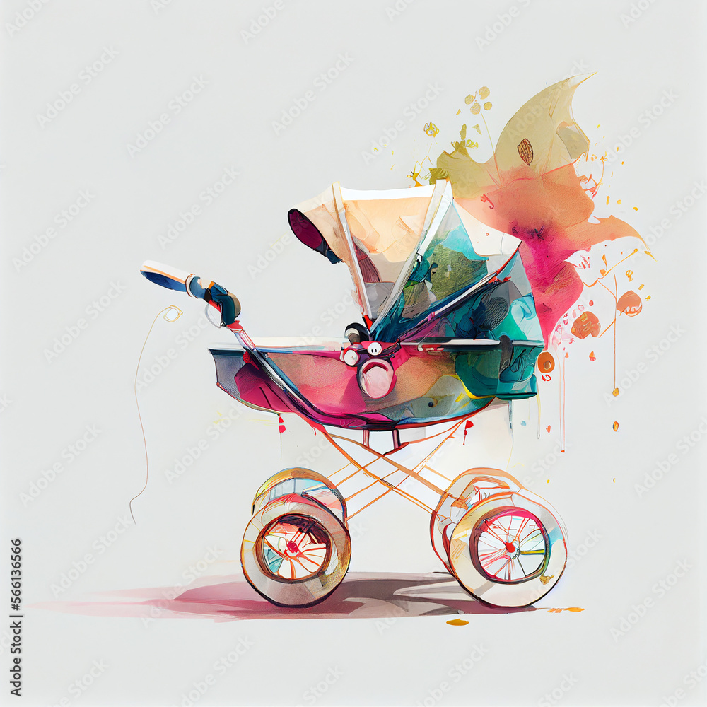 Cartoon. Cute stroller on white background. generative ai Stock ...