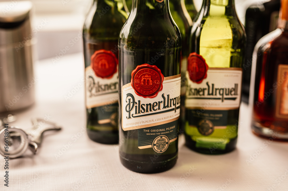 Bratislava , slovakia - NOV 811 2022: Bottles of Plzensky Prazdroj, the ...