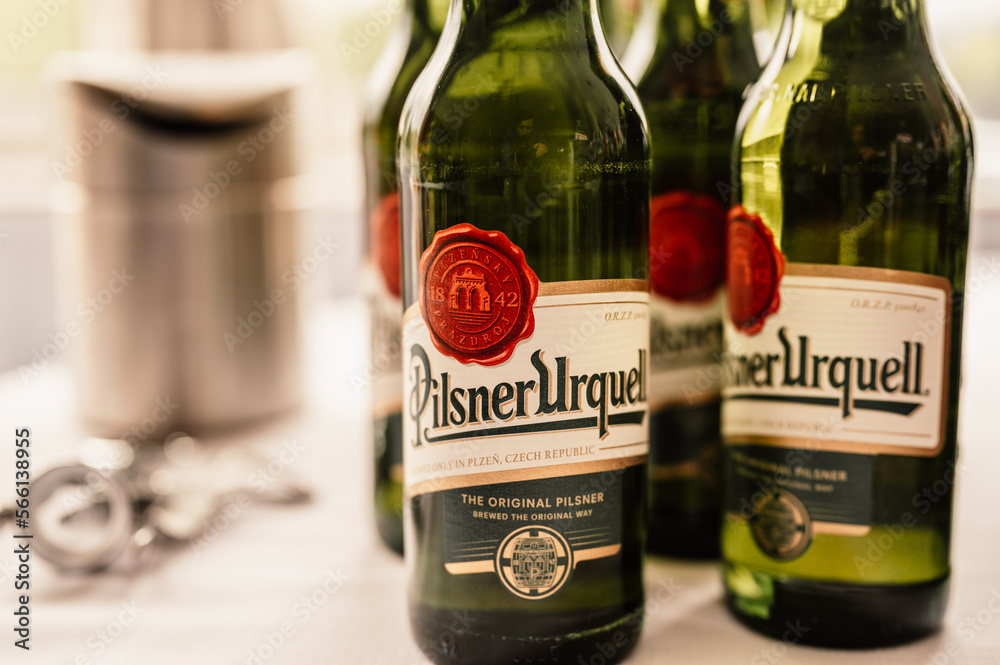 Bratislava , slovakia - NOV 811 2022: Bottles of Plzensky Prazdroj, the ...