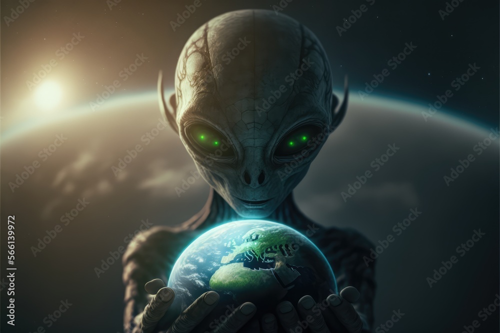 aliens and planet earth made with generative ai Stock Illustration ...