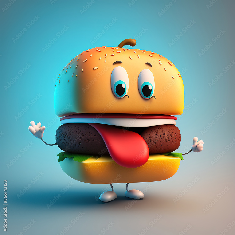 Cute hamburger cartoon 3D character. Generative Ai Stock Illustration ...