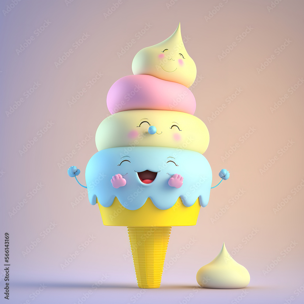 Cute ice cream cartoon 3D character. Generative Ai Stock Illustration ...