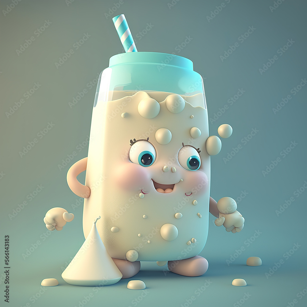 Cute milk tea cartoon 3D character. Generative Ai Stock Illustration ...