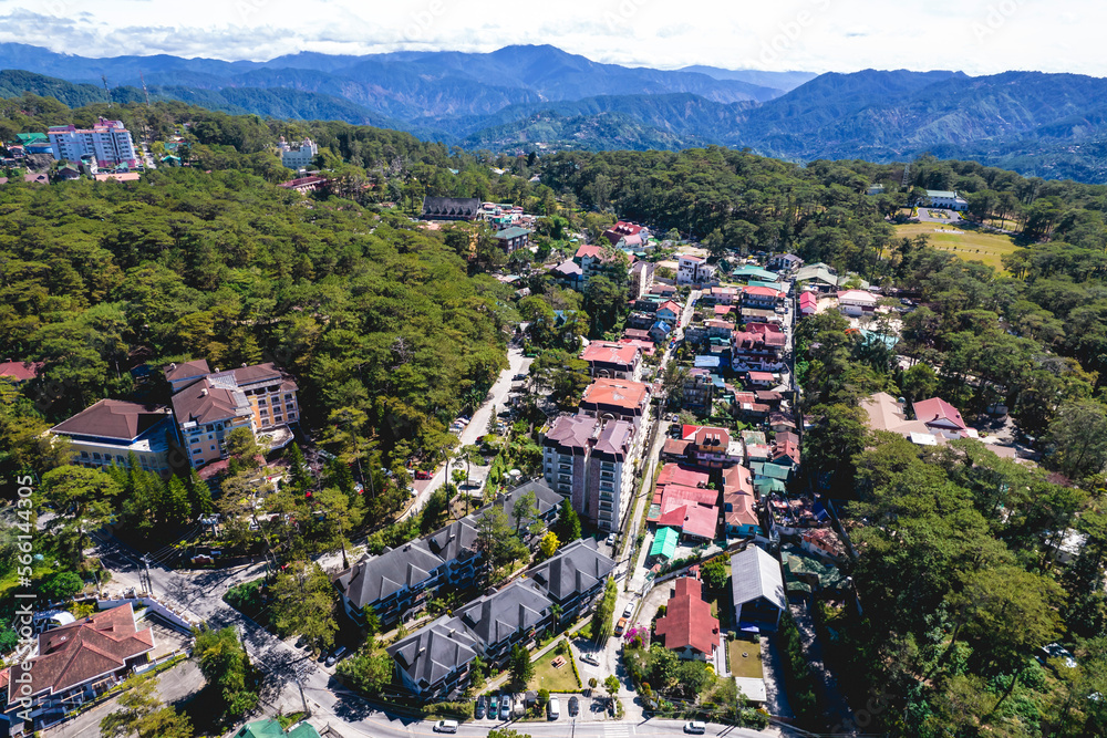 Baguio City, Philippines - Aerial of hotels and parks, with the ...