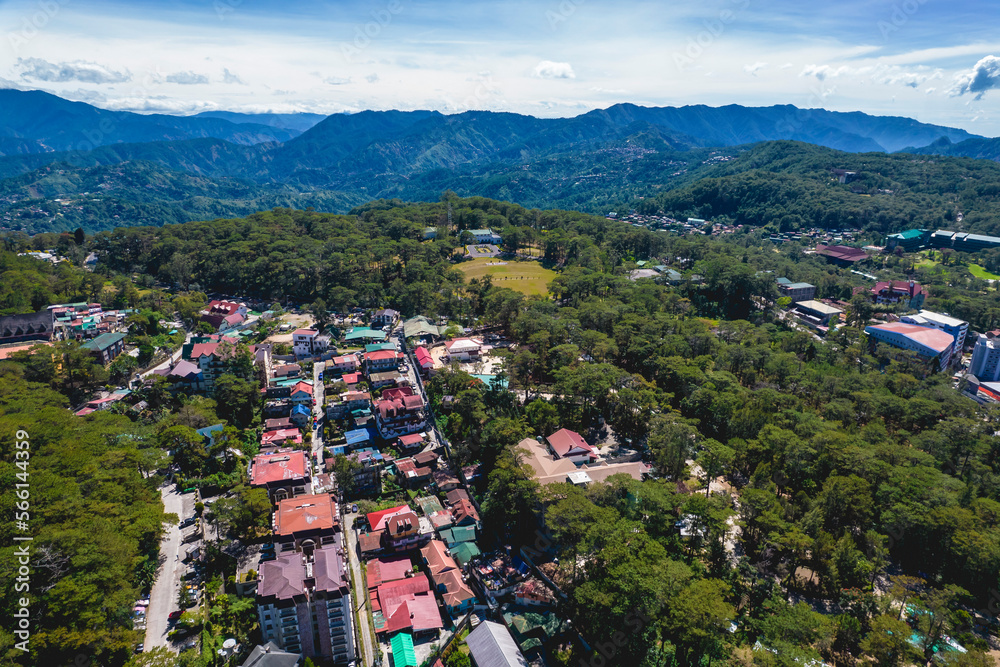 Baguio City, Philippines - Aerial of hotels and parks, with the ...