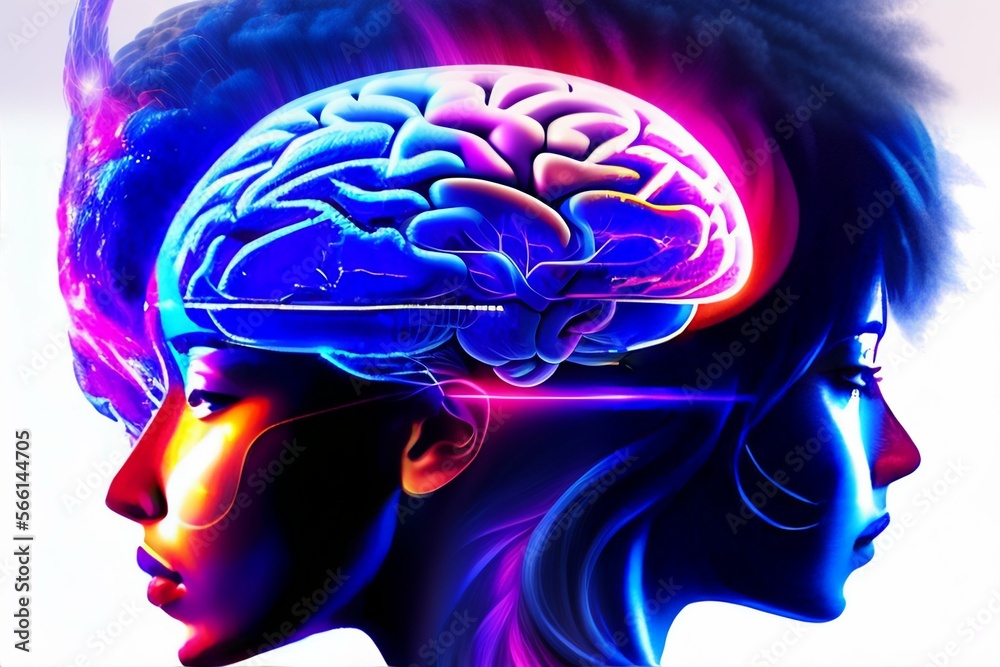 Fluorescent depiction of a human brain unleashing its intellectual and ...