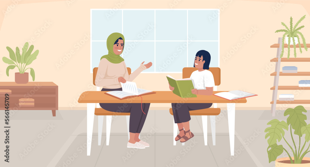 Help child to relieve struggles with learning flat color vector ...