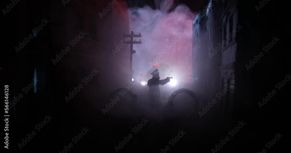 Police raid at night and you are under arrest concept. Silhouette of ...