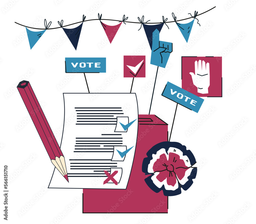 Vote campaign and government election banner design, flat hand drawn ...