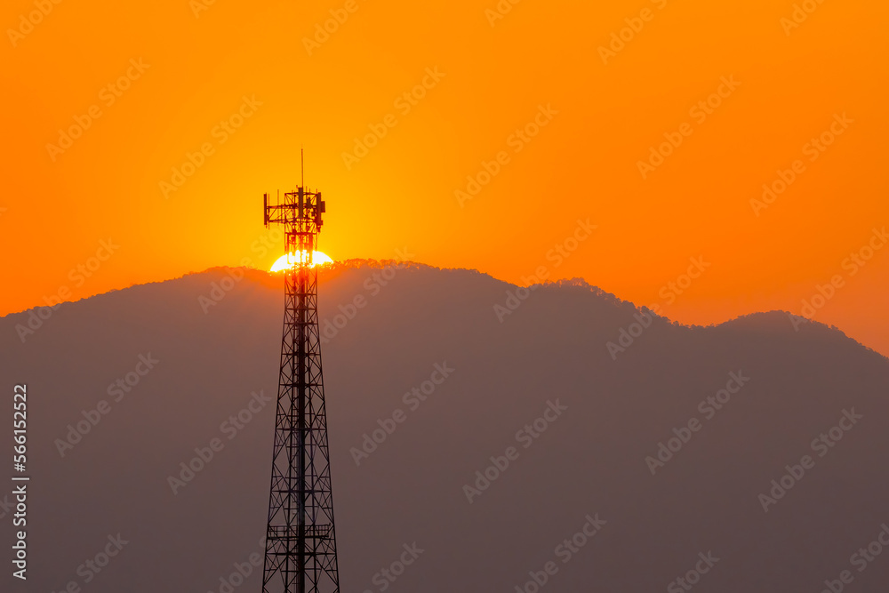 Telephone tower, radio tower during sunset. Telecommunication Tower for ...