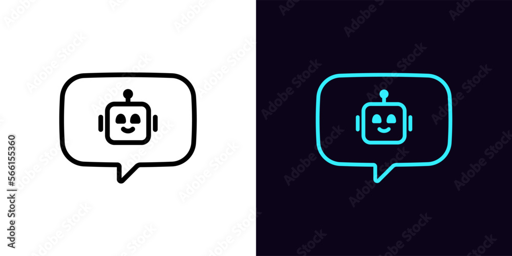 Outline bot message icon, with editable stroke. Bubble message frame ...