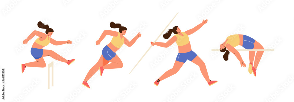 Types of athletics running with an obstacle, high jump, javelin ...