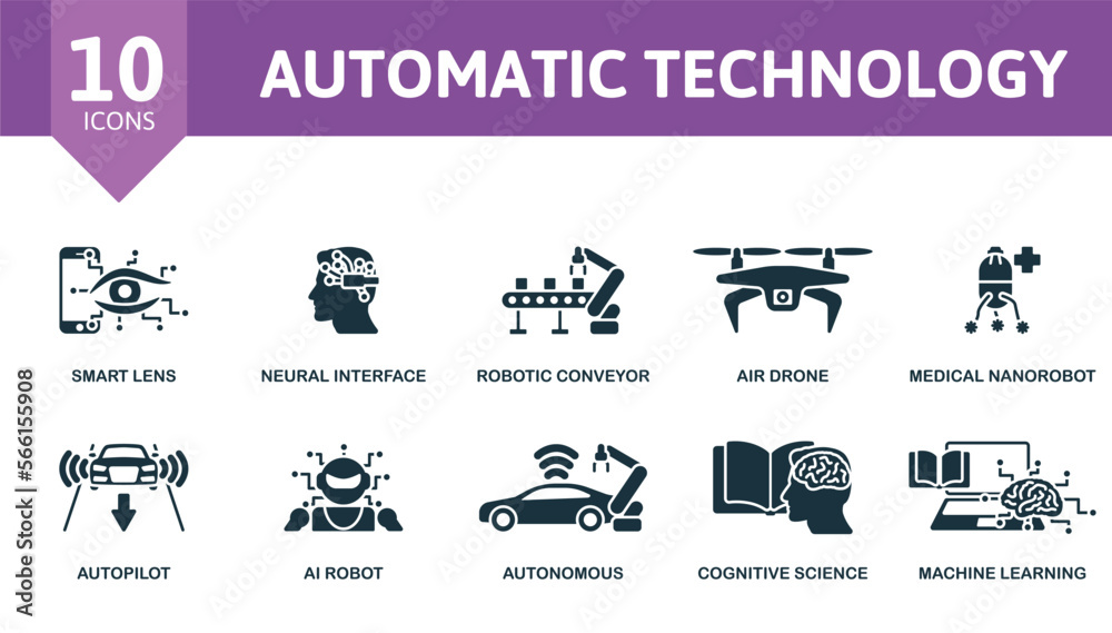 Automatic Technology icon set. Monochrome simple Automatic Technology ...
