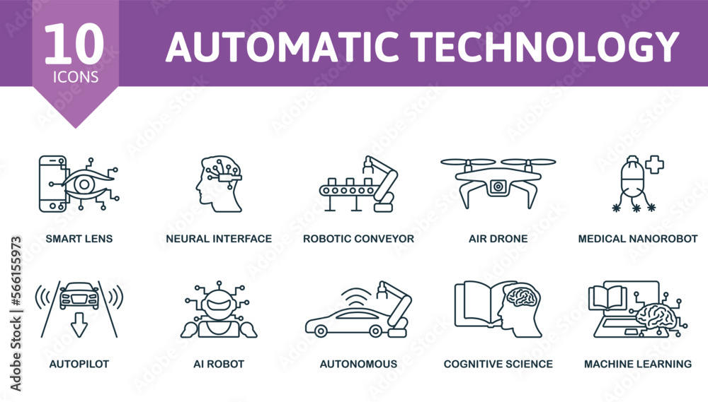 Automatic Technology icon set. Monochrome simple Automatic Technology ...