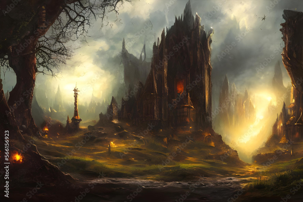 dark fantasy castle landscape. dark fantasy concept. dark fantasy ...