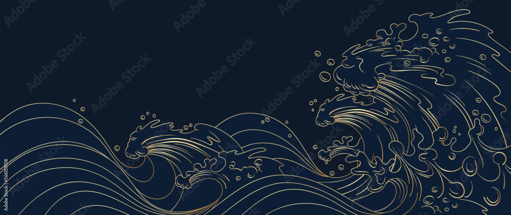Traditional Japanese wave pattern vector. Luxury golden hand drawn ...