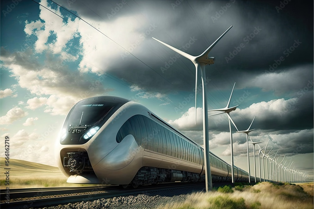 Maglev train that runs on renewable energy. Generative AI Stock ...