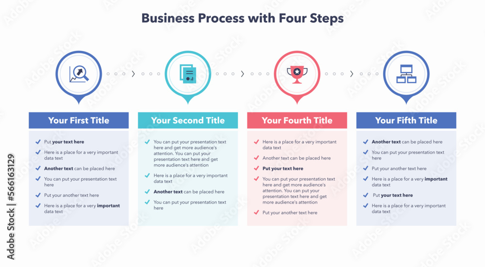 Business process template with four colorful steps. Modern diagram with ...