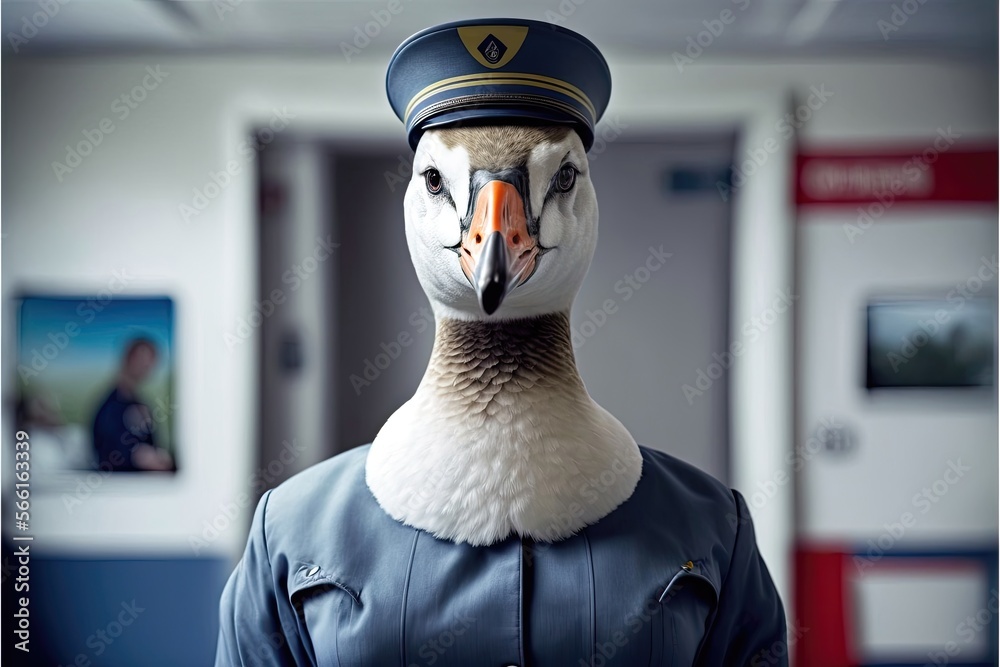 A goose in a flight attendants uniform. Generative AI Stock ...