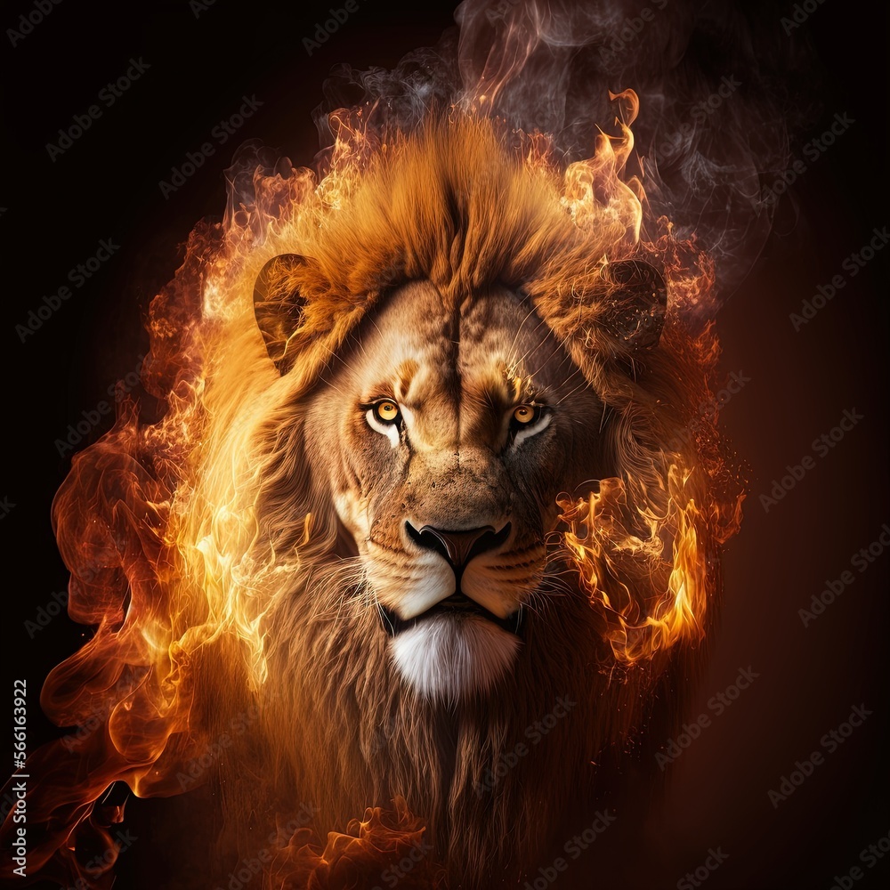 realistic fire lion photorealistic focus on you fantastic background ...