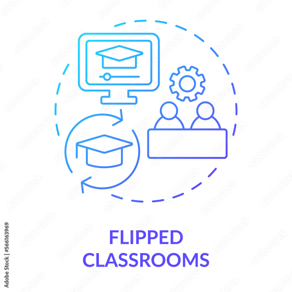 Flipped classrooms blue gradient concept icon. E learning model ...