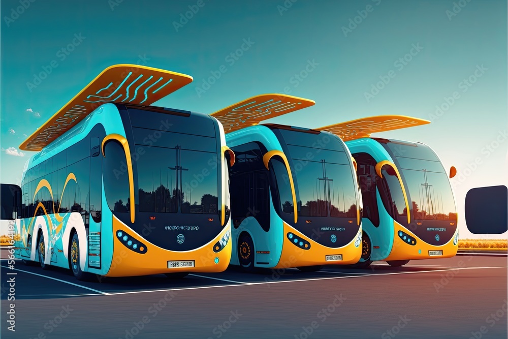 Visual representation of a fleet autonom bus with solar panels ...