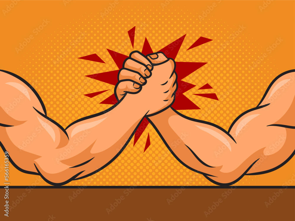 Arm wrestler hands pinup pop art retro vector illustration. Comic book ...
