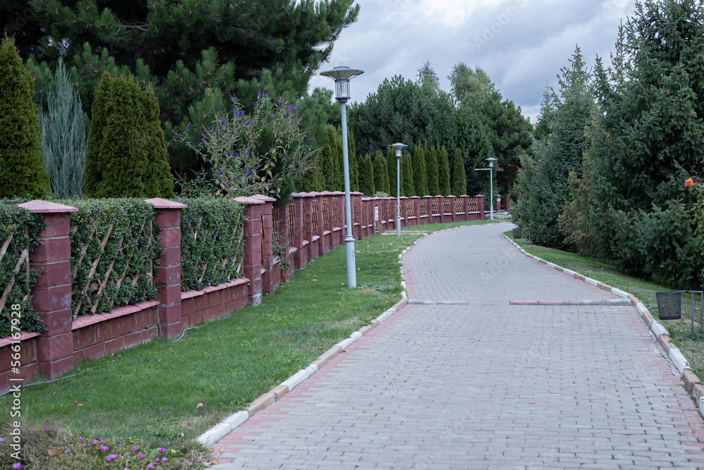 Pavement with modern led street lights Stock Photo | Adobe Stock