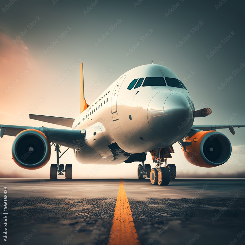 modern passenger plane on the runway directly fly travel vacation ...