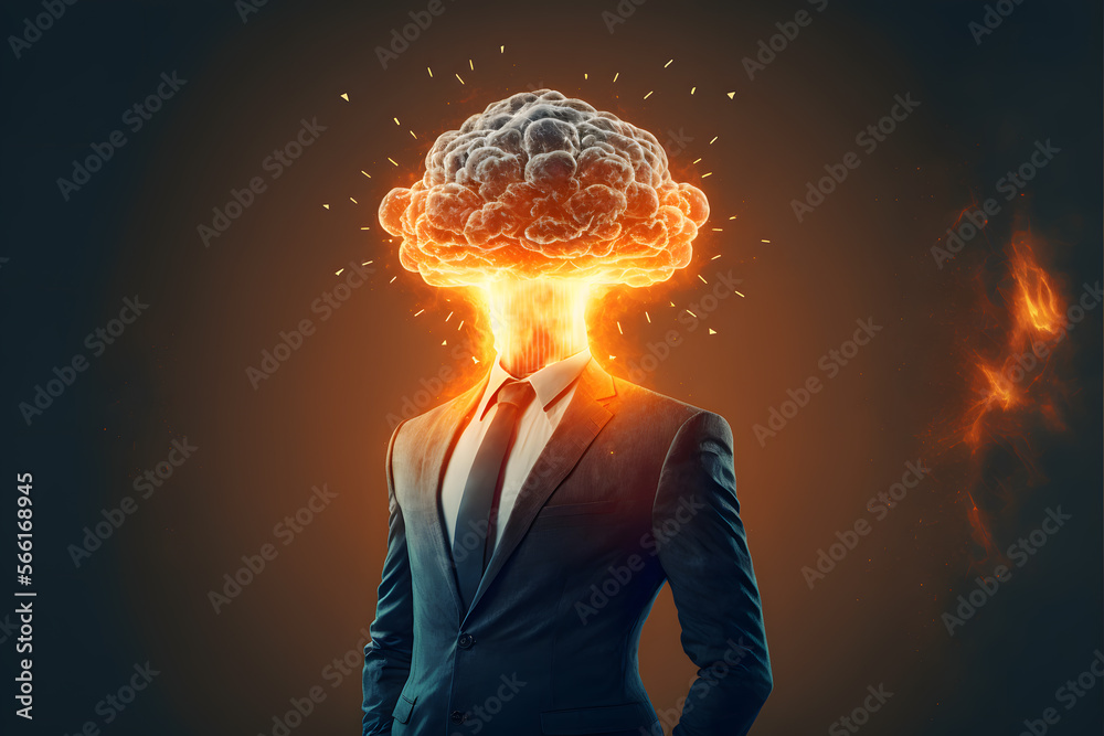 Man in a business suit with a blown head. The concept of mental ...