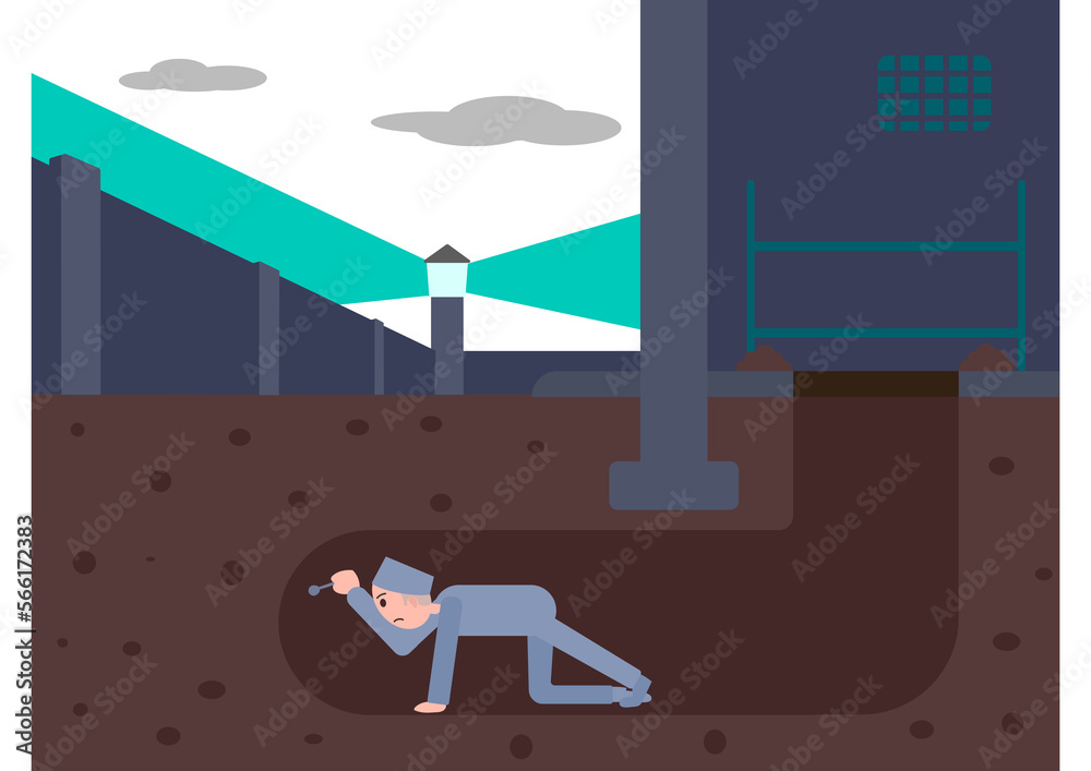 Prisoner escapes from prison through a tunnel PNG illustration with ...