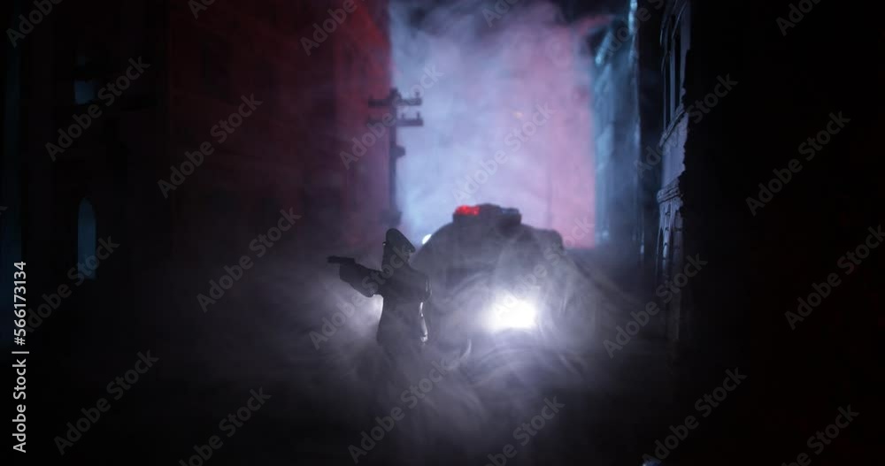 Police raid at night and you are under arrest concept. Silhouette of ...