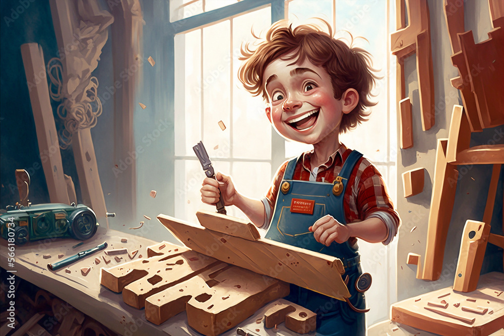 illustration for a children's book of a smiling child carpenter - AI ...