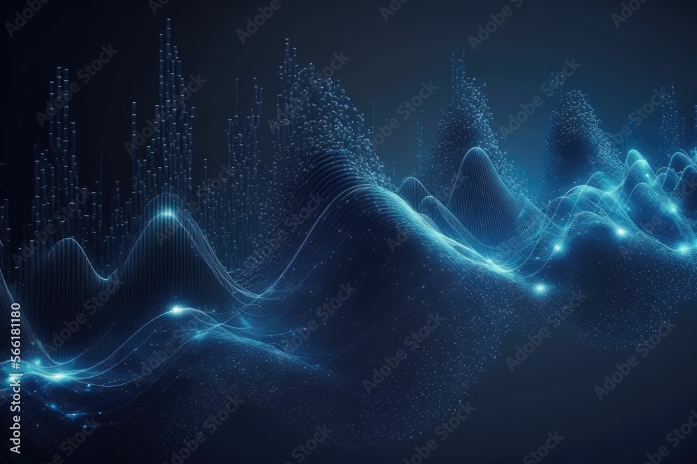 Big data visualization digital dynamic wave of particles on a ...