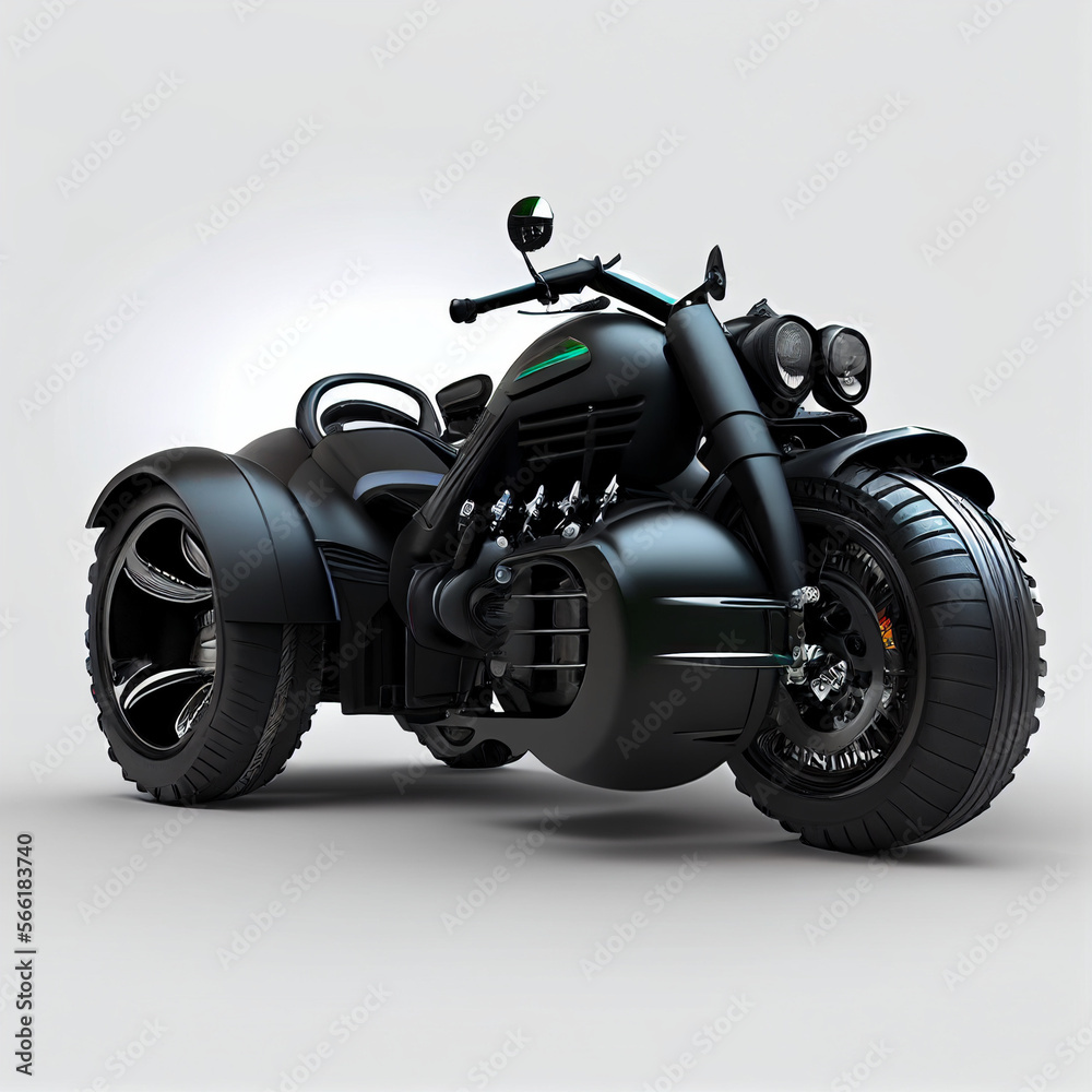 motorcycle with three wheels in gloss on a white background Stock ...