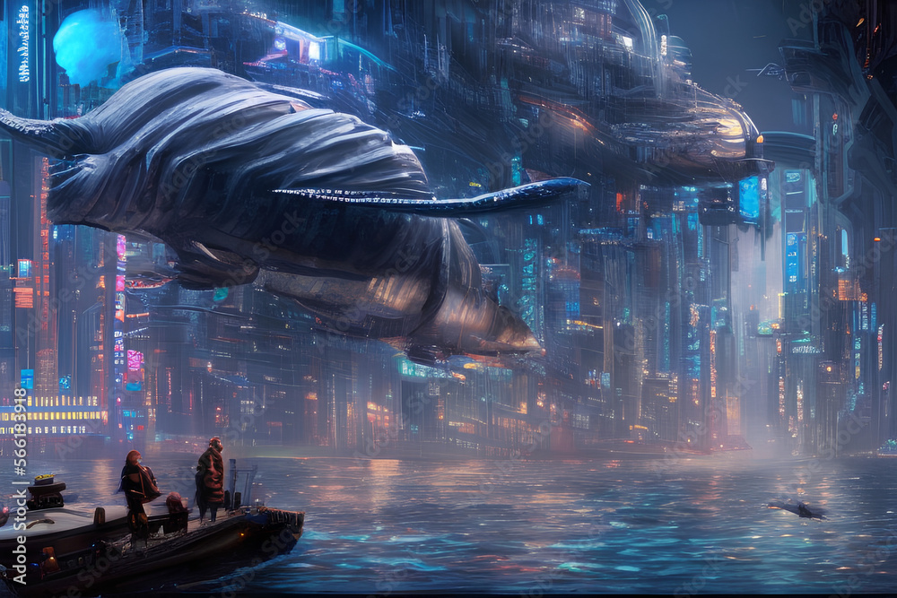 Stunning futuristic seaside cyberpunk city of advanced alien ...