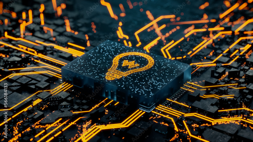 Innovation Technology Concept with lightbulb symbol on a Microchip ...