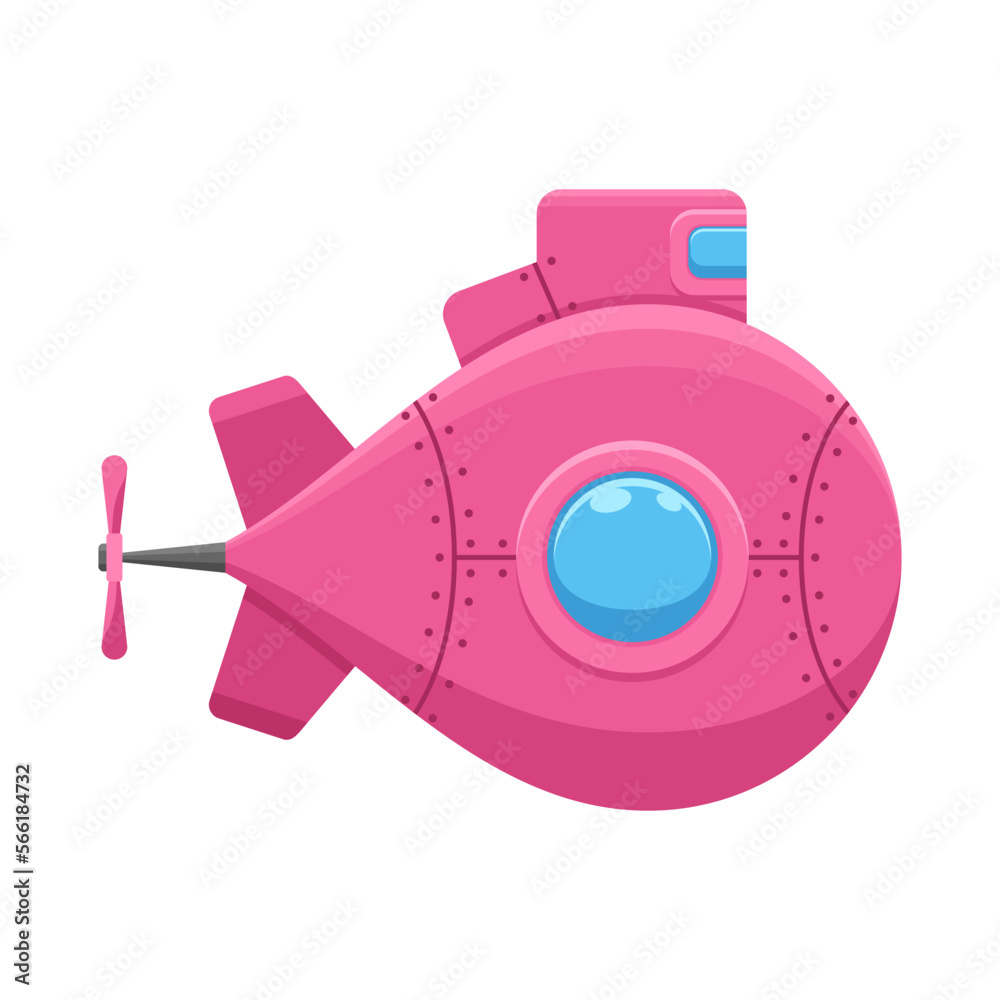 Pink submarine with periscope isolated on white background. Underwater ...