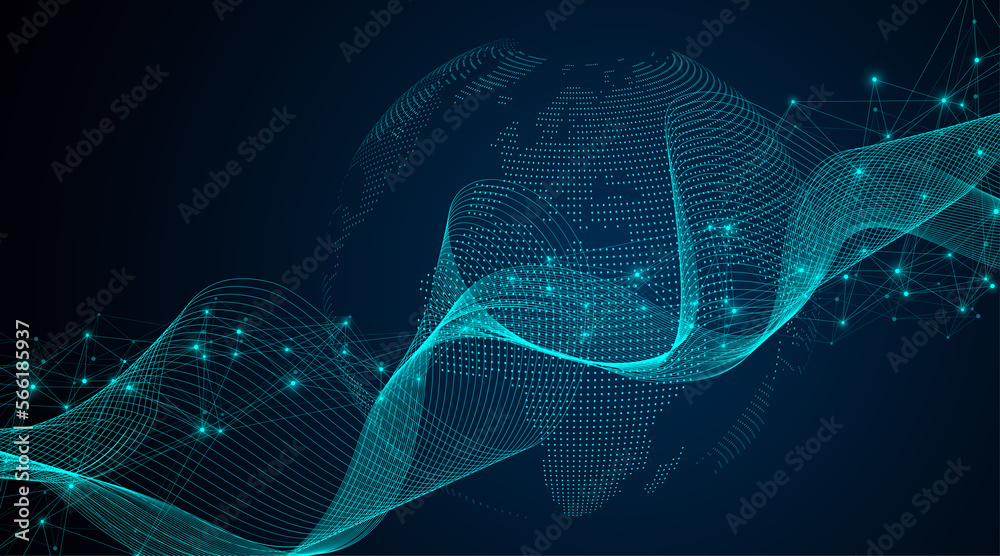 Global network connection illustration. World map point and line ...