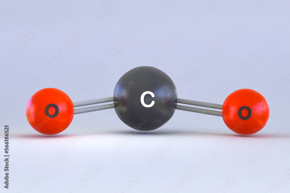 Carbon dioxide. CO2 carbon dioxide molecule as model. Carbon and oxygen compound. 3D ...