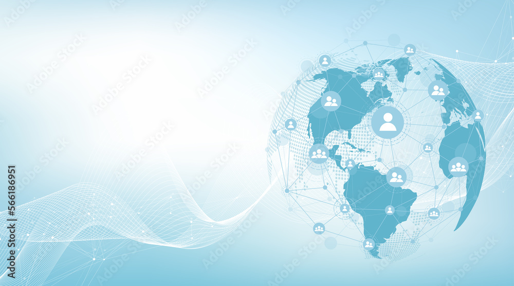 Global network connection illustration. World map point and line ...